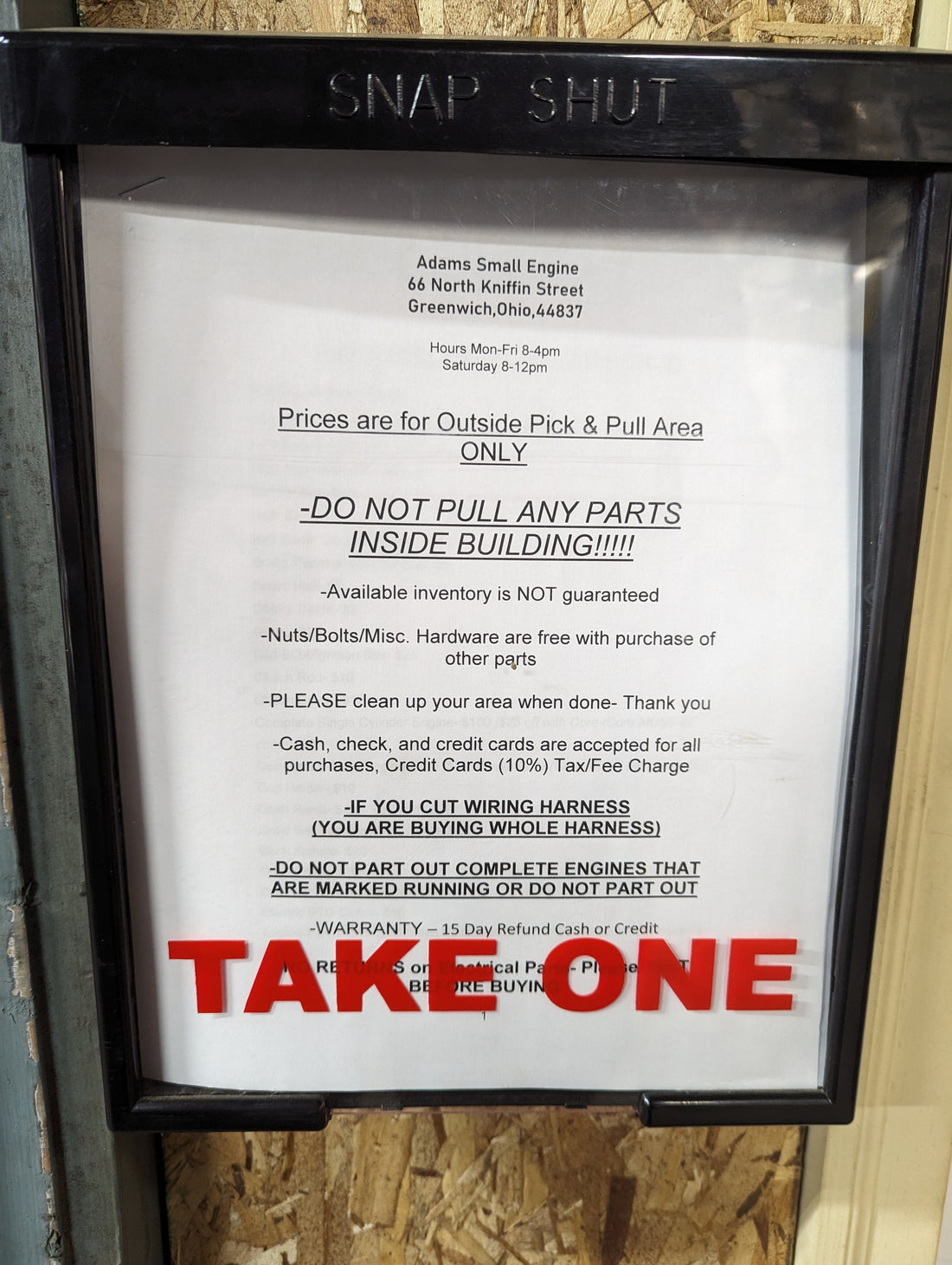 Pick & Pull Area – Adams Small Engine LLC