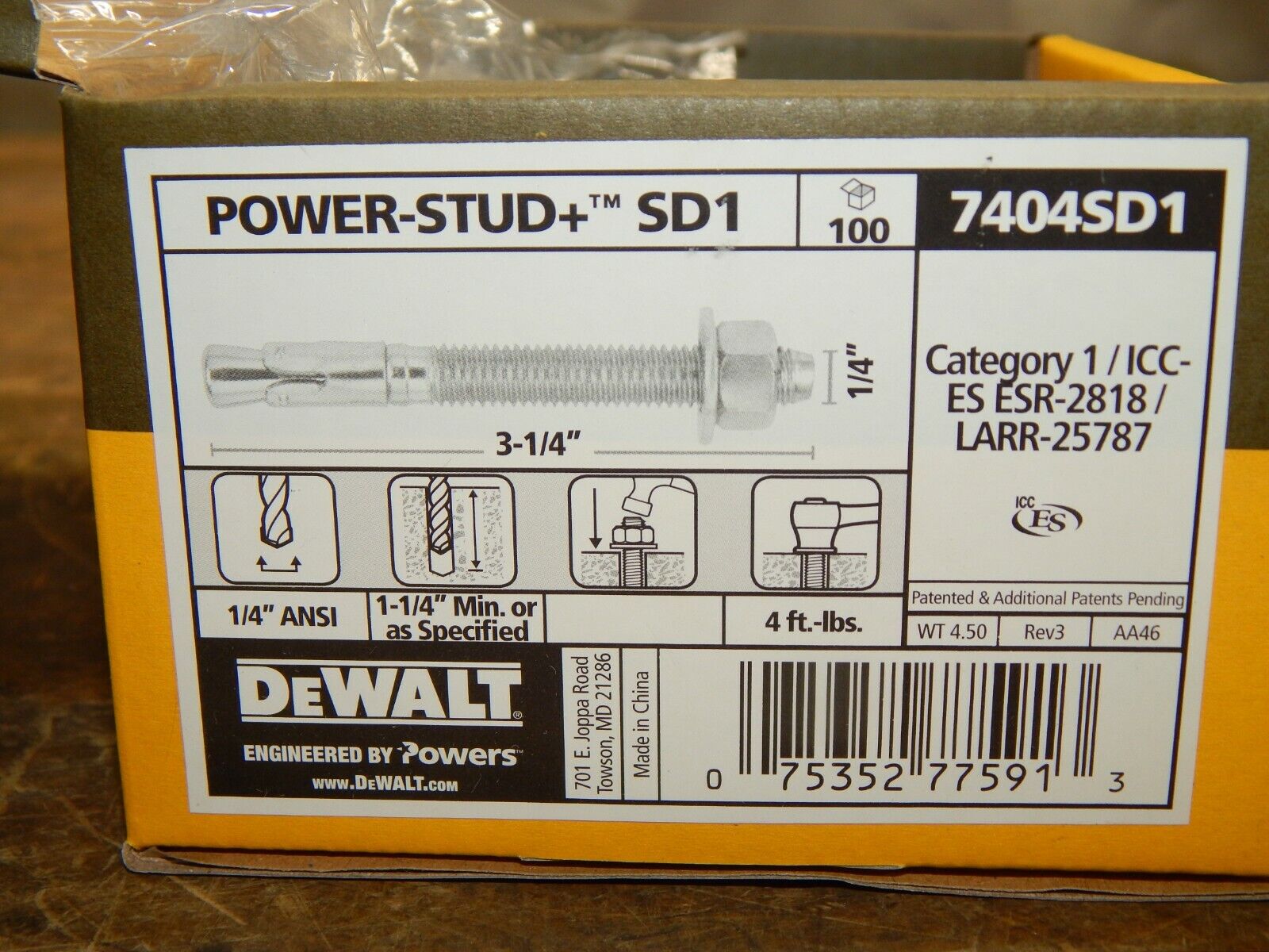 Dewalt Power Stud 3 1/4" x 1/4" 7404SD1 (100 in a box) – Adams Small ...