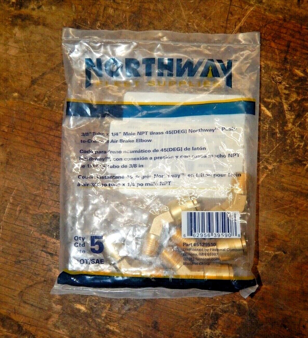 3/8" Tube x 1/4" Male Brass 45° Northway Push-to-Connect Air Brake Elb ...